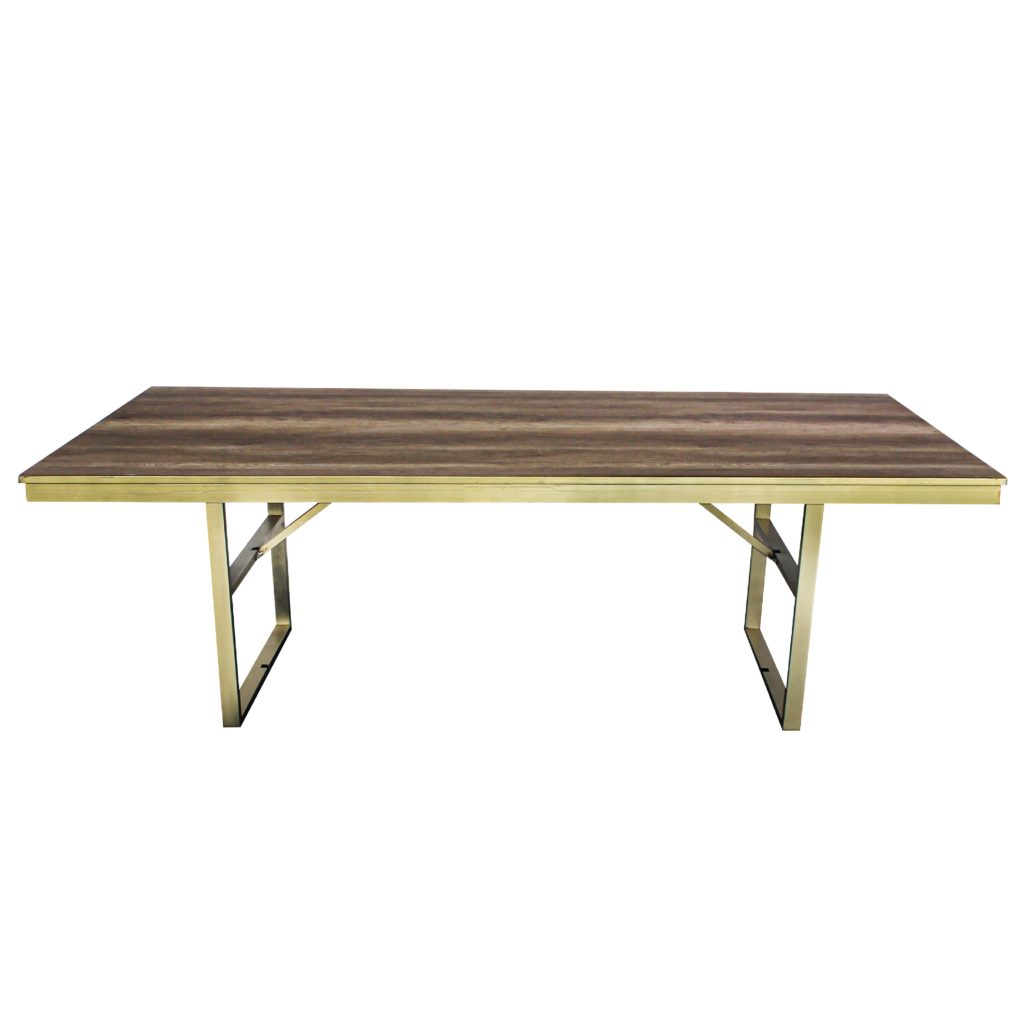 Mesa Rectangular Tapa Avellana con Base Dorada (10-12 Pax) - Eventos 99