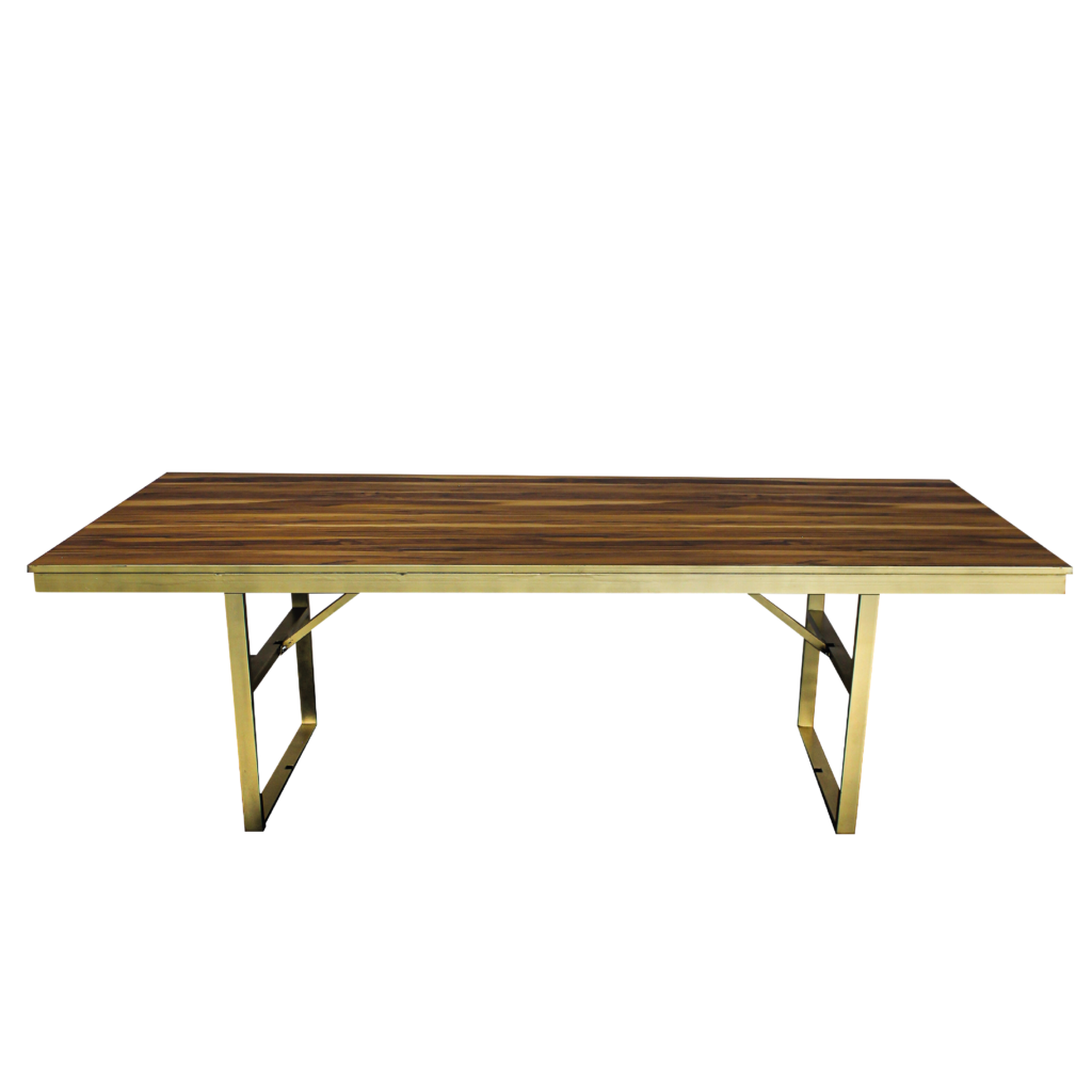 Mesa Rectangular Tapa Nogal con Base de Acero Dorada (10-12 Pax ...