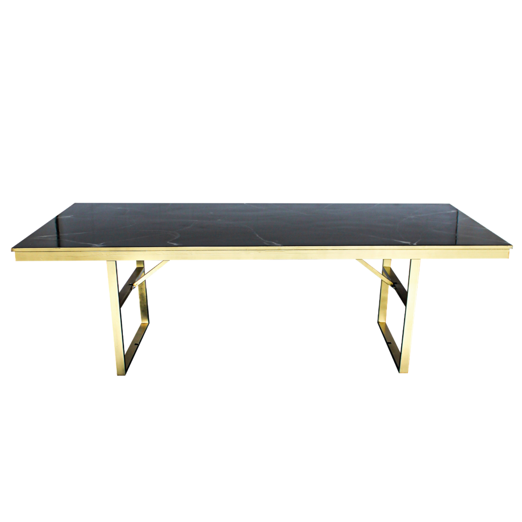 Mesa Rectangular Tipo Mármol Negro con Base Dorada (10-12 Pax) - Eventos 99